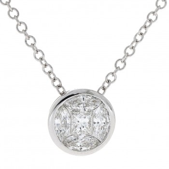 18ct White Gold Diamond Illusion Solitaire Pendant chain